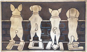 Gumová rohožka Čtyři psí mušketýři, 75 x 45 cm – s bronzovou patinou, do domu a na terasu, odolná, s roztomilými pejsky