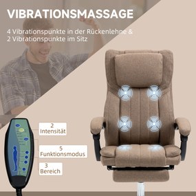 Vinsetto Masážní Křeslo s 6 Masážními body, Otočné Kancelářské Křeslo s Funkcí Polohování, Výškově Nastavitelné, S Dálkovým Ovládáním, Podnožkou a Op…