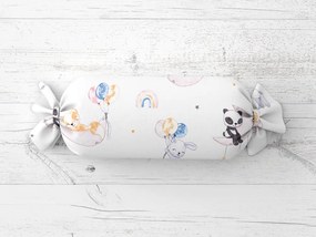 Biante Dětský polštář válec bonbon Sandra SA-374 Pandy lišky a zajíčci s balónky 15x60 cm