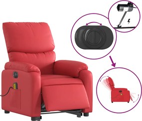 Elektrické zvedací masážní polohovací křeslo červené umělá kůže 3204912