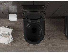 Mexen Carmen, závěsná WC mísa 490x365x340 mm, Rimless Tornádo + WC sedátko z duroplastu, černá matná, 30881085T