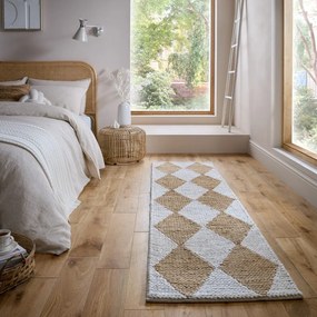 Bílý/v přírodní barvě ručně tkaný běhoun s příměsí juty 80x230 cm Effie Diamond – Flair Rugs