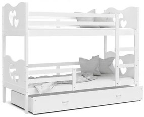 Dětská patrová postel MAX 200x90 cm s bílou konstrukcí v bílé barvě se SRDÍČKY