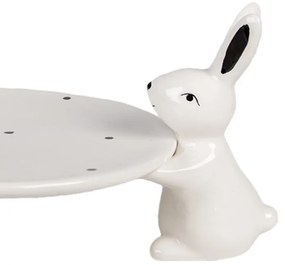 Černo-bílý keramický podnos s podstavcem ve tvaru tří králíčků Rabbit Party – 24x23x12 cm