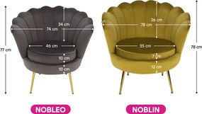 Křeslo ve stylu Art-deco, hořčicová Velvet látka/gold chrom-zlatý, NOBLIN