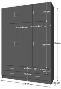 Kondela Šatní skříň, třídveřová, grafit, GERI NEW