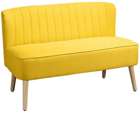 HOMCOM 2místná látková pohovka čalouněná sedací souprava nábytek obývací pokoj pohovka dřevo pěna žlutá 117 x 56,5 x 77 cm | Aosom