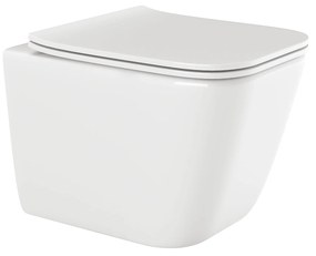 Invena Paros, závěsná WC mísa Rimless 465x350x360 mm + SLIM toaletní sedátko s pomalým zavíráním, bílá lesklá, INV-CE-90-001-W