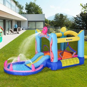 Outsunny samonafukovací skákací hrad včetně fukaru, záplat, 1 trampolíny, 1 vodního bazénu, 1 skluzavky, 360 x 175 x 180 cm