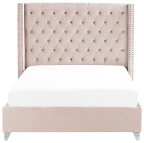 Sametová postel 140 x 200 cm růžová LUBBON Beliani
