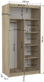 Šatní skříň s posuvnými dveřmi Bario - 100 cm Barva: dub Sonoma