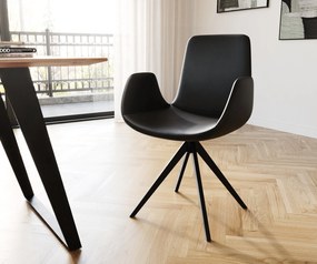 DELIFE Otočná židle Ilia-Flex s područkami křížová podnož hranatá černou pravá kůže černá