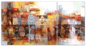 Malvis ® Obraz snové pražské panoráma - oranžové Velikost (šířka x výška): třídílný obdélník - 120x80 cm