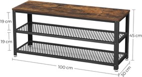 VASAGLE Sedací botník industriální 100 x 45 x 30 cm