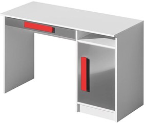 Psací stůl GULIVER 9 Domel 120/80/50 barva: bílý mat/popelový lesk/červené úchyty