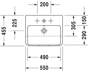 Duravit ME by Starck - polozápustné umyvadlo 55x45,5 cm, 1 otvor na baterii propíchnutý 0378550000