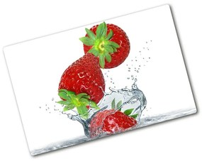 Wallmuralia Kuchyňská deska velká skleněná Spadající jahody 80x52 cm