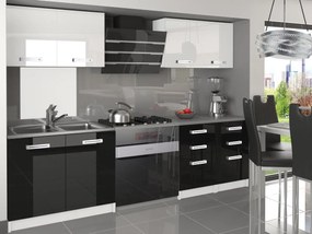 Kuchyňská linka Belini 160 cm bílý lesk / černý lesk s pracovní deskou Kompakto