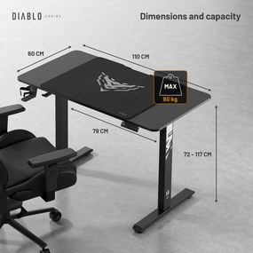 Výškově nastavitelný stůl Diablo X-Tensio 1100 černý