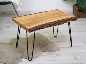 Dubový konferenční stolek z přírodní masivní fošny 40-45x70 cm + Hairpin nohy Dle výběru