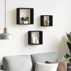Nástěnné police kostky 3 ks černé MDF 323953
