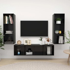 vidaXL 3dílný set TV skříněk černý s vysokým leskem kompozitní dřevo