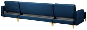 Rozkládací sedací souprava tvaru U modrý samet ABERDEEN Beliani