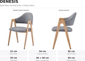 Jídelní židle DENESIS - šedá látka / kovové nohy v imitaci dřeva