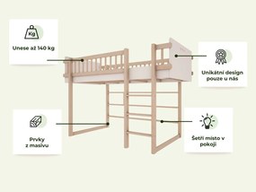 Dětská zvýšená postel BASIC se žebříkem 90x200 cm Zvolte barvu: Kašmírová