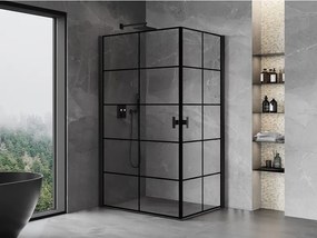 Mexen Mist-B Duo, 2-křídlý ​​výklopný sprchový kout 80 x 70 cm, čiré sklo-černá mřížka, 8A2-080L-070P-70-77