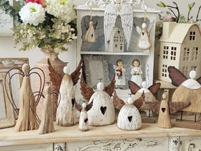 Dekorace dřevěná figurka anděl se srdíčkem Angel Rustic L - 14*5*26 cm