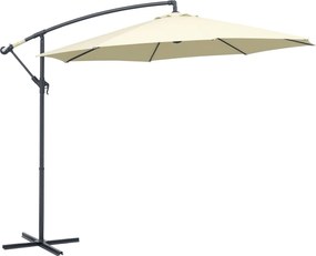Slunečník Outsunny Ø300x250 cm s bočním polím a křížovou základnou, nakloněný s kličkou a 8 kovovými tyčemi pro venkovní terasu a balkon béžová | Aoso