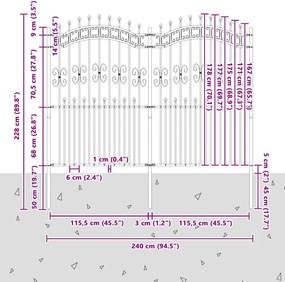 Zahradní plot KAMPEN s kopím nahoře černý 240 x 175 cm ocelový 151088