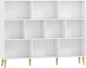 HOMCOM 3-stupňový regál na knihy s 10 přihrádkami a masivními dřevěnými nohami 140x24x107 cm Bílá