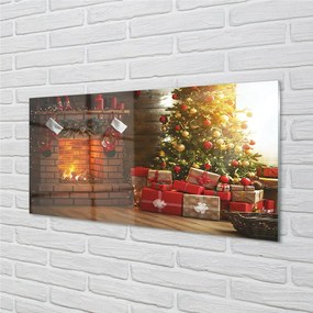 Obraz na skle Krb Vánoční dárky 125x50 cm