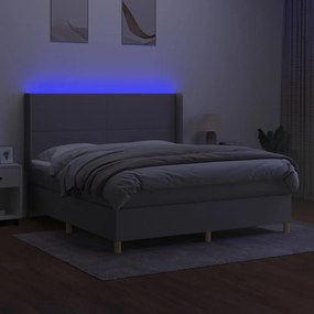 Box spring postel s matrací a LED světle šedá 160x200 cm textil 3138725