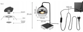 Stolní lampa BERGEN, 1x chromové/transparentní stínítko (fi 15cm)