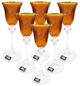 Bohemia Crystal sklenice Alexandra oranžové s ornamenty 60 ml