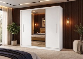 Šatní skříň s posuvnými dveřmi 200 cm PRIMO se zrcadlem bílá matná  MES PRIMO SZP1/1/W/W/0/AL