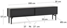 Černý TV stolek v dekoru dubu 200x57x35 cm Lenon – Kave Home