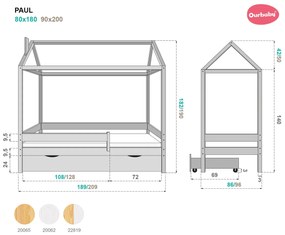 Ourbaby Paul postel bez úložného prostoru 180x80 cm bílá
