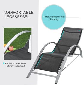 Outsunny Zahradní Sada Lehátka z Kovové Síťoviny 3-dílná Sada Lehátka se Stolkem na Čaj Zahradní Nábytek se 2 Lehátky, 1 Bočním Stolkem Patio Sedací …