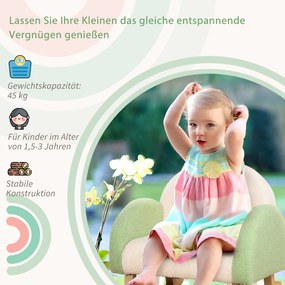 HOMCOM Houpací křeslo pro děti - Pohodlné křeslo pro děti od 1,5 do 3 let, Eukalyptové dřevo, Faux ovčí kůže