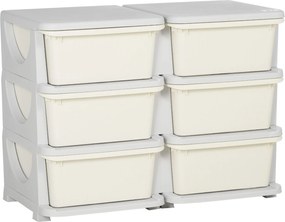 HOMCOM Úložný kabinet pro děti s úložným prostorem, boxy na hračky, organizér hraček, šest úrovní pro dětský pokoj 3-6 let, dětský nábytek, krémově bí