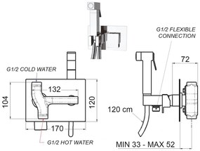 Sapho, LATUS podomítková baterie s bidetovou sprškou, hranatá, chrom, 1102-07