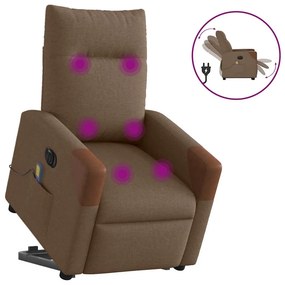 Elektrické zvedací masážní polohovací křeslo hnědé textil 3324033