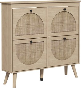 HOMCOM Botník se 4 skládacími zásuvkami pro 20 párů obuvi s nastavitelnou policí, bohémský styl, nohy z masivního dřeva, 105 x 24 x 97,5 cm Přírodní |