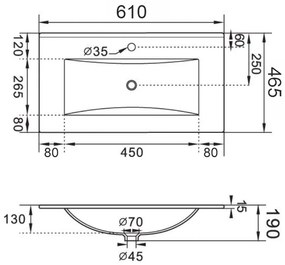 FTD Zápustné umyvadlo - UM.601, 60 cm, keramické, bílá