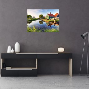 Skleněný obraz nizozemských mlýnů (70x50 cm)
