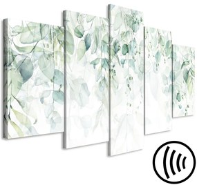 Obraz Pastelové rostliny - listy v jemně zelené barvě na bílém pozadí